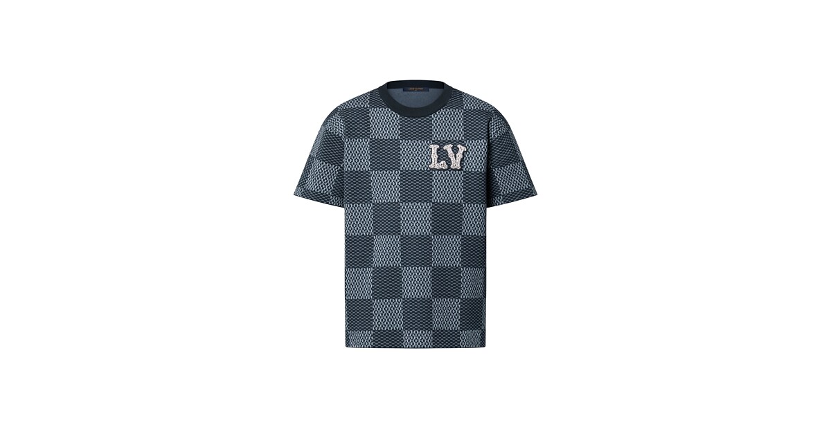 Damier Short-Sleeved Crewneck With LV Crystal Patch - Ready-to-Wear ...